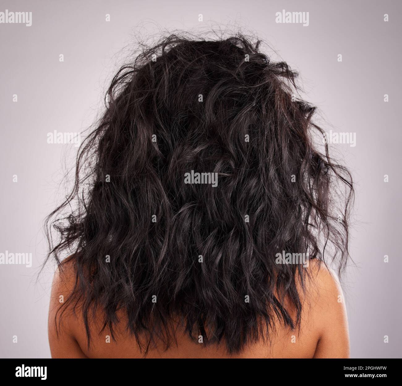 Beauty, crazy hair and closeup of a woman back with healthy and ...