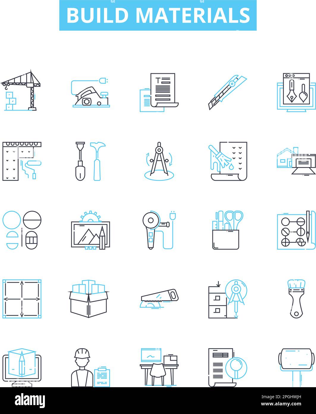 Build materials vector line icons set. Bricks, Cement, Sand, Gravel ...