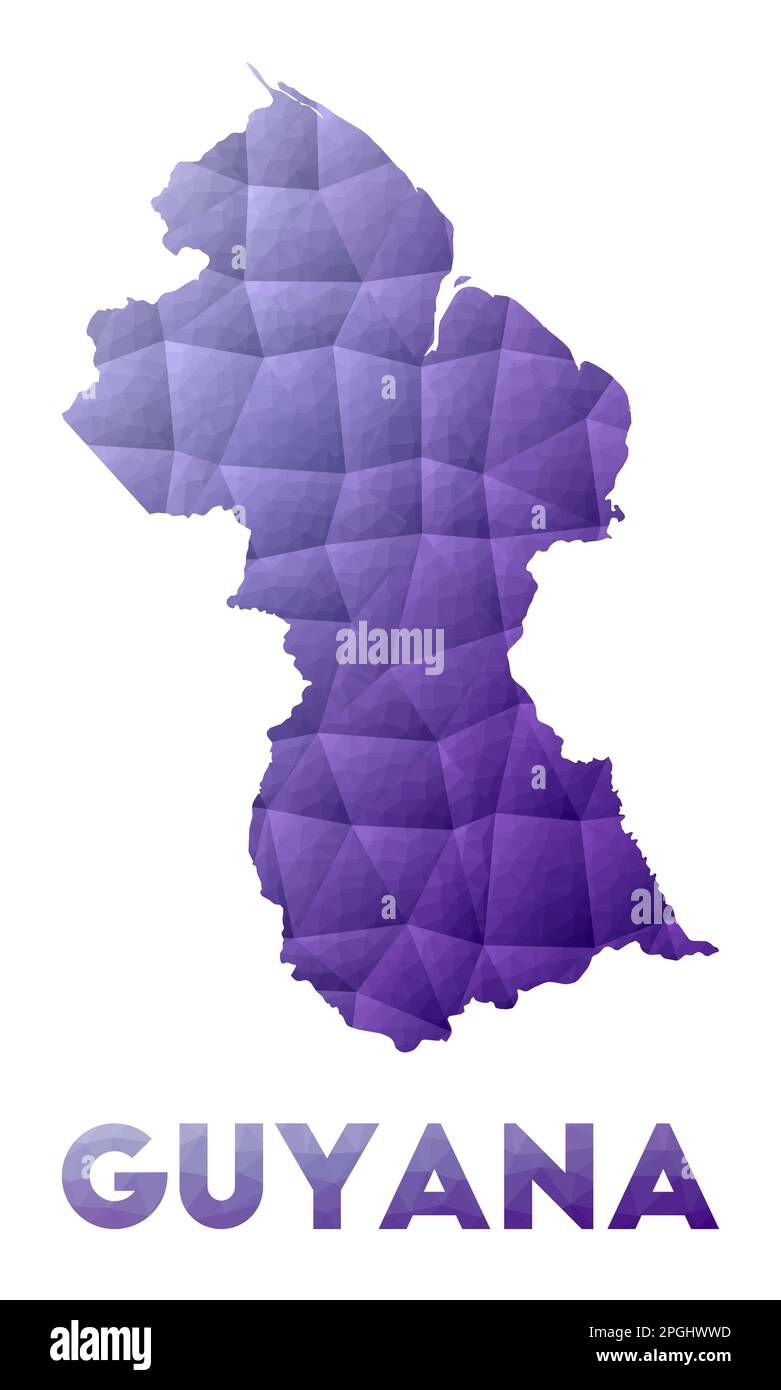 Map of Guyana. Low poly illustration of the country. Purple geometric ...