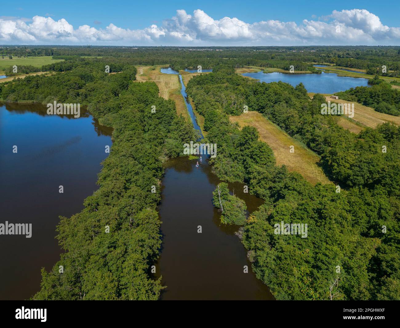 Aerial view with landscape of the nature reserve Loosdrechtse Plassen ...