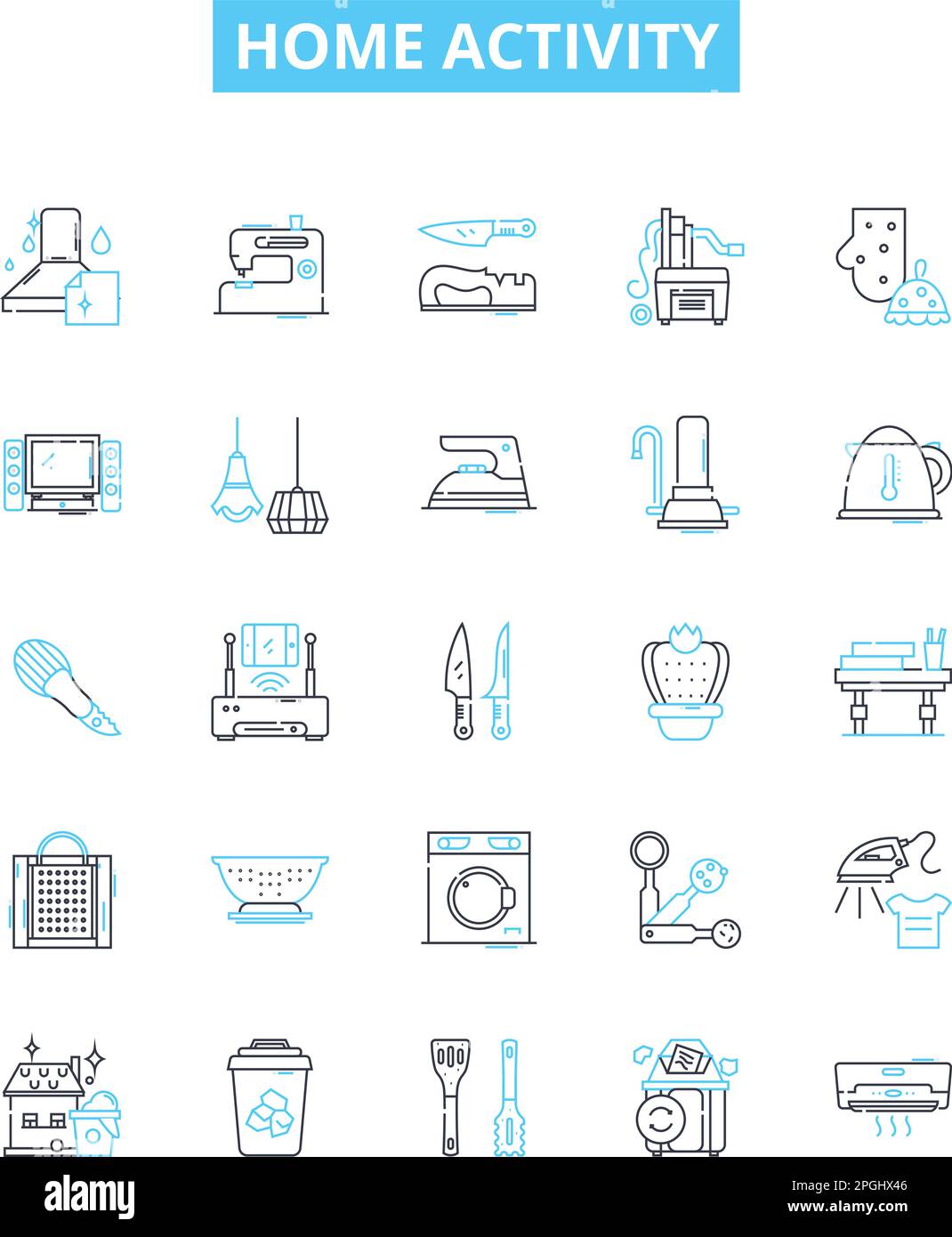 Home activity vector line icons set. Cleaning, Cooking, DIY, Gardening ...