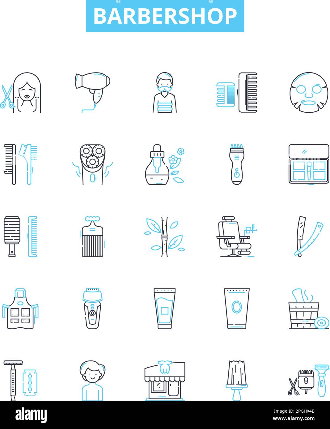 Barbershop vector line icons set. Barber, Haircut, Shave, Salon, Beard ...