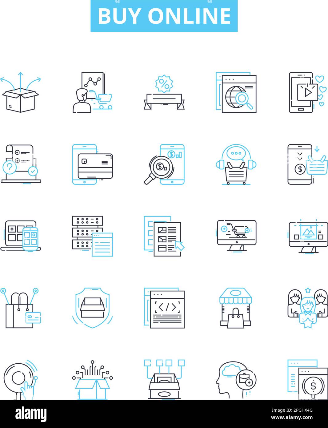Buy online vector line icons set. Purchase, Order, Obtain, Shop, Buy ...