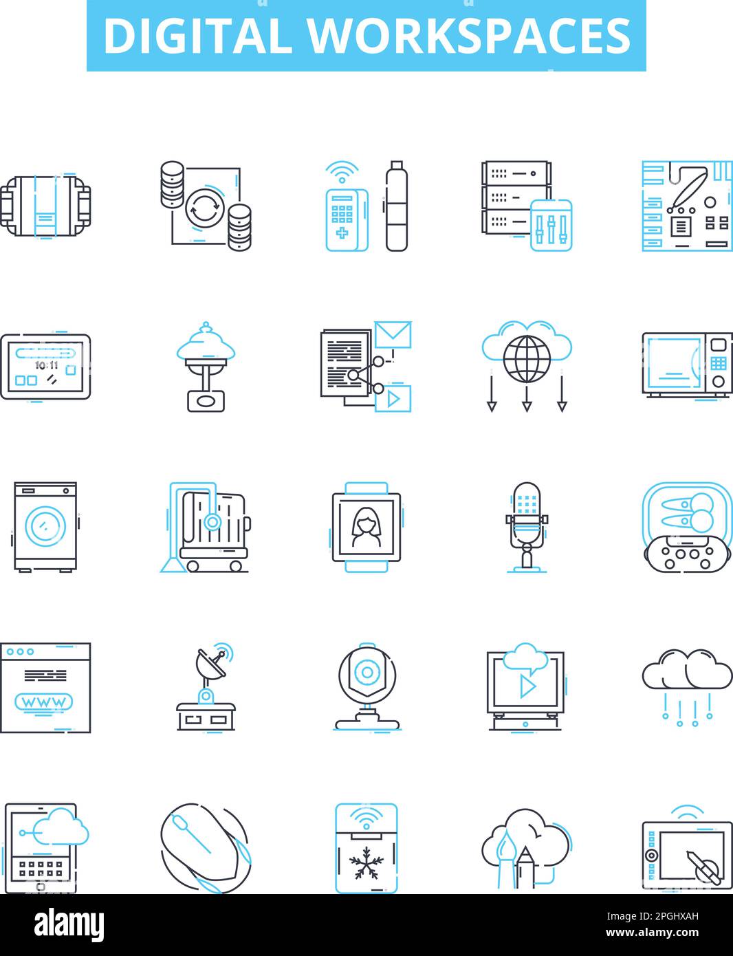 Digital Workspaces Vector Line Icons Set Digital Workspaces Virtual Collaborative Cloud
