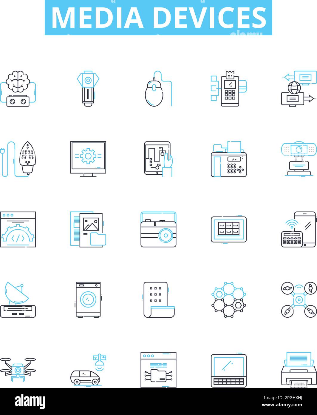 Media devices vector line icons set. Devices, Media, Television, Radios ...
