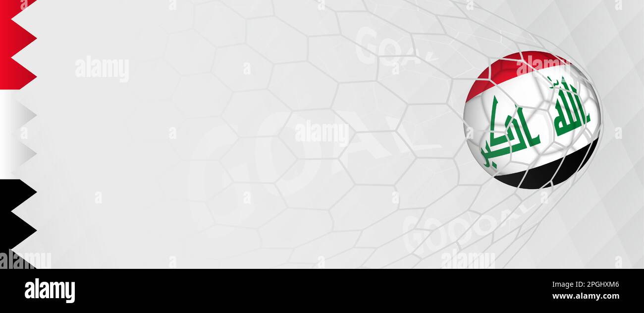 Banner design of a football ball with flag of Iraq in football net, the ...
