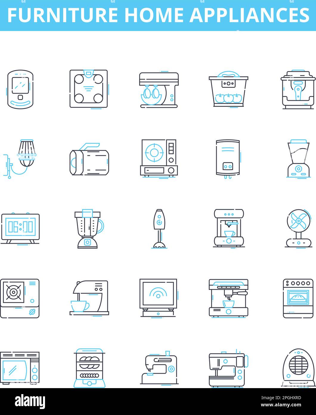 Furniture home appliances vector line icons set. Furniture, Appliances ...