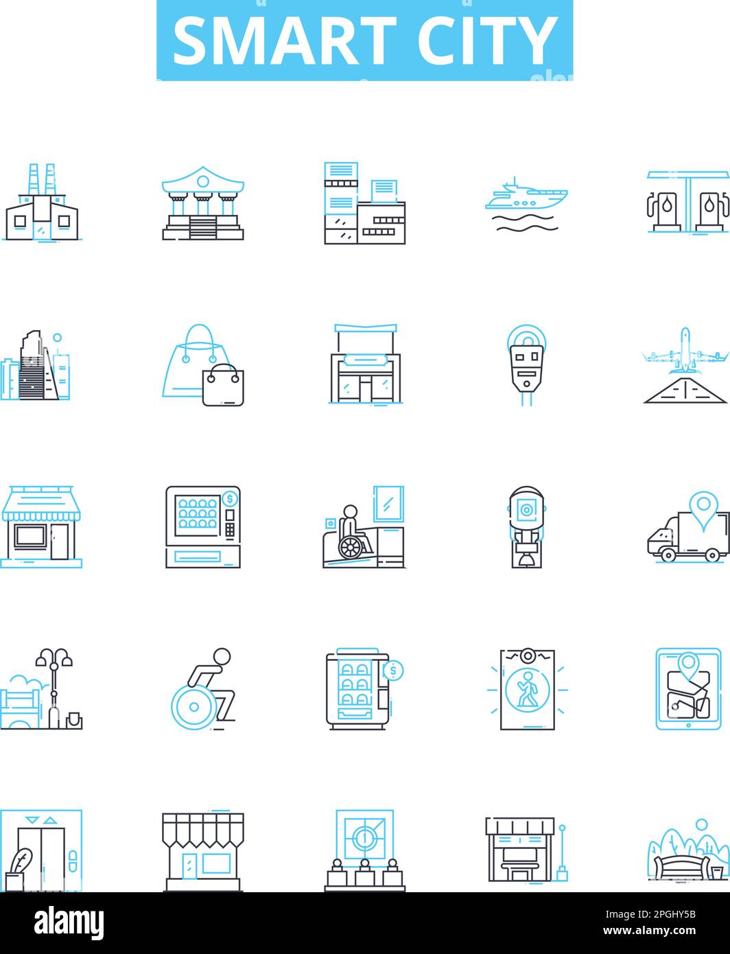 Smart city vector line icons set. Smart, City, Intelligent, Sustainable, Technology, Automation ...