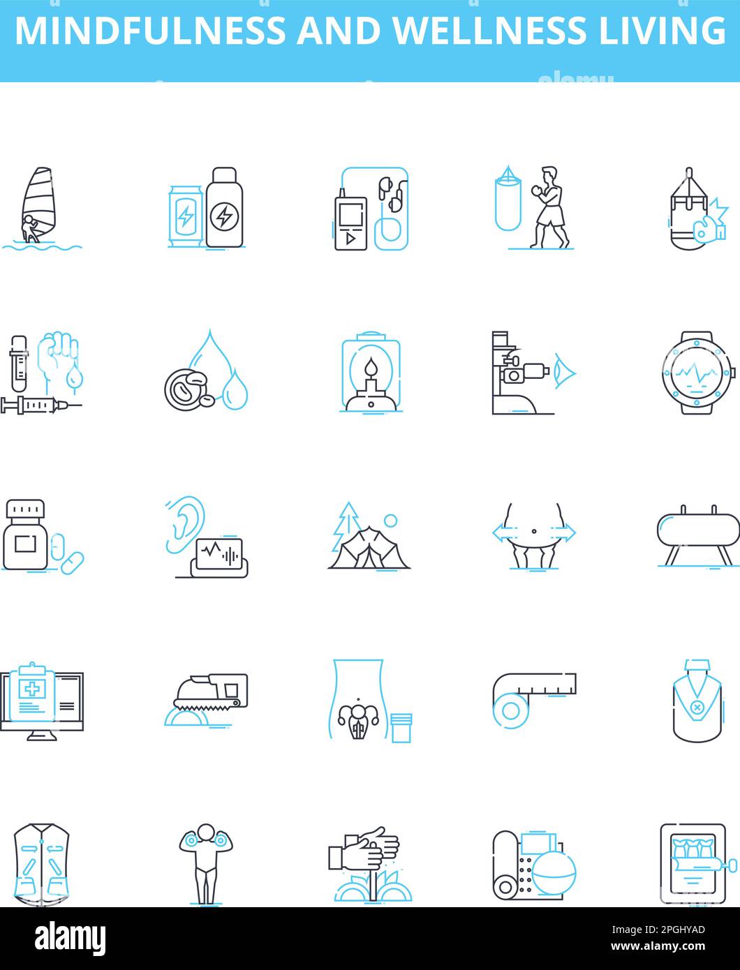 Mindfulness and wellness living vector line icons set. mindfulness ...