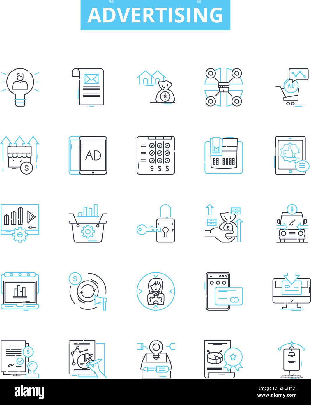 Advertising vector line icons set. Marketing, Promotion, Branding ...