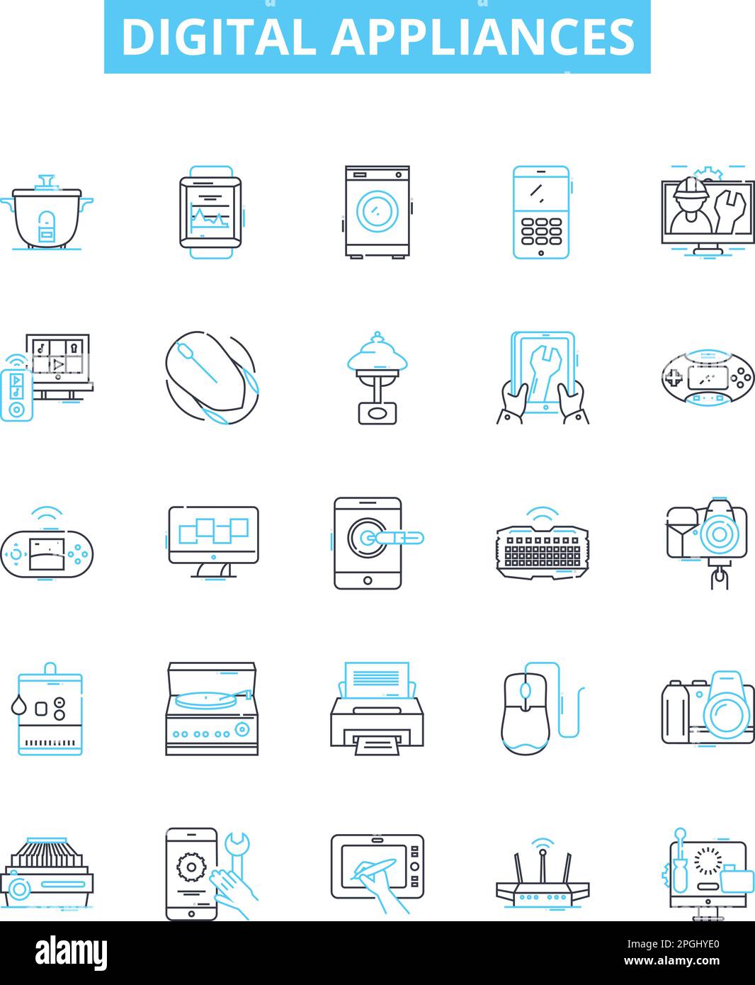 Digital appliances vector line icons set. Digital, appliances ...