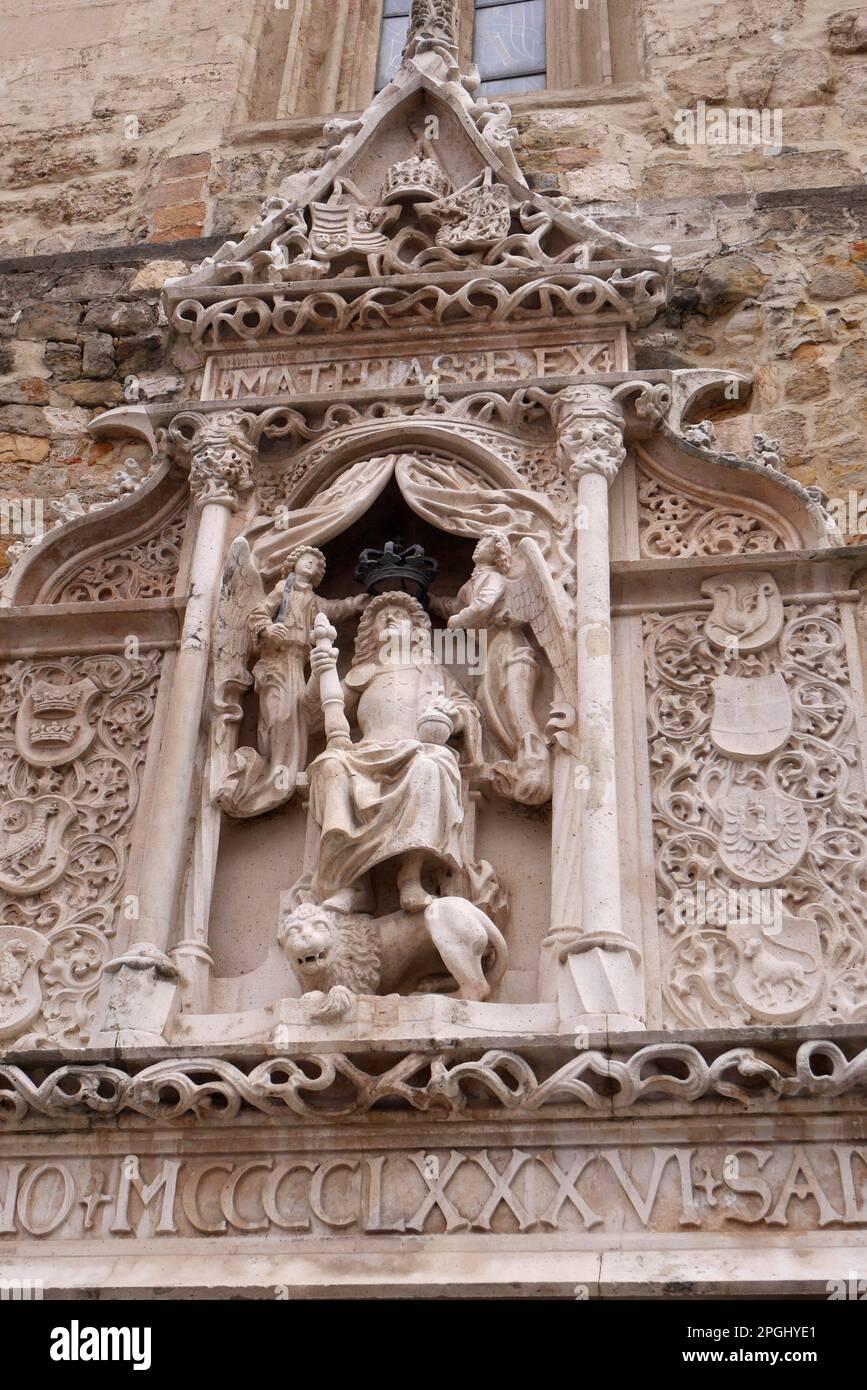 Bas relief of King Matyas on the facade of the Dominican cloister ...