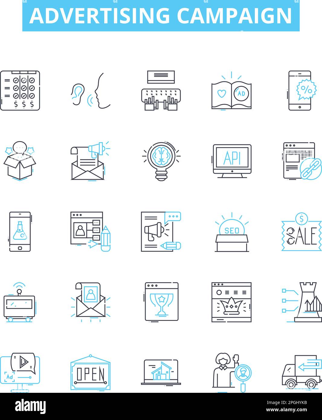 Advertising campaign vector line icons set. Ads, Campaign, Advertising ...