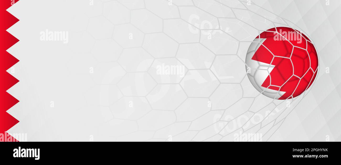 Banner design of a football ball with flag of Bahrain in football net ...