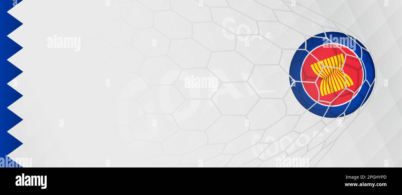 Banner design of a football ball with flag of ASEAN in football net ...