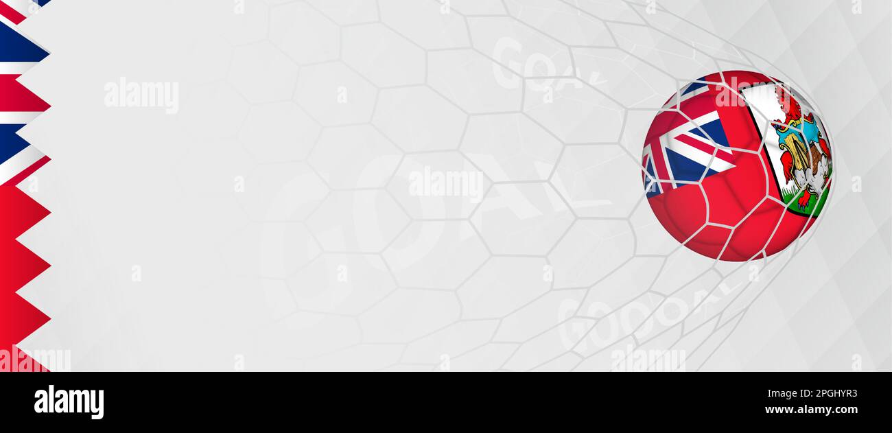 Banner design of a football ball with flag of Bermuda in football net ...