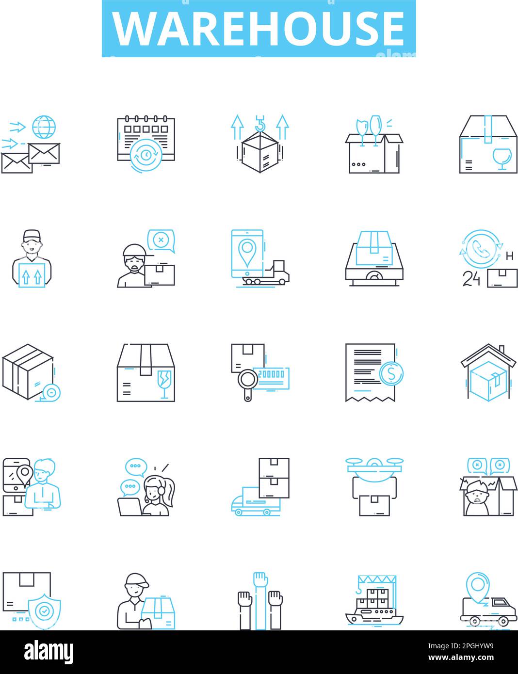 Warehouse vector line icons set. warehouse, storage, depot, facility ...