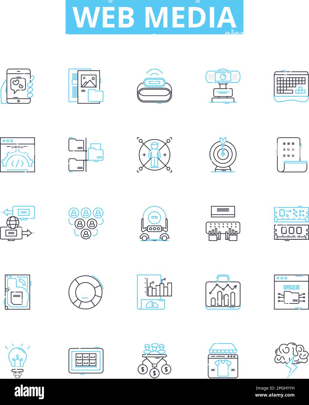 Web media vector line icons set. Web, Media, Streaming, Videos, News ...