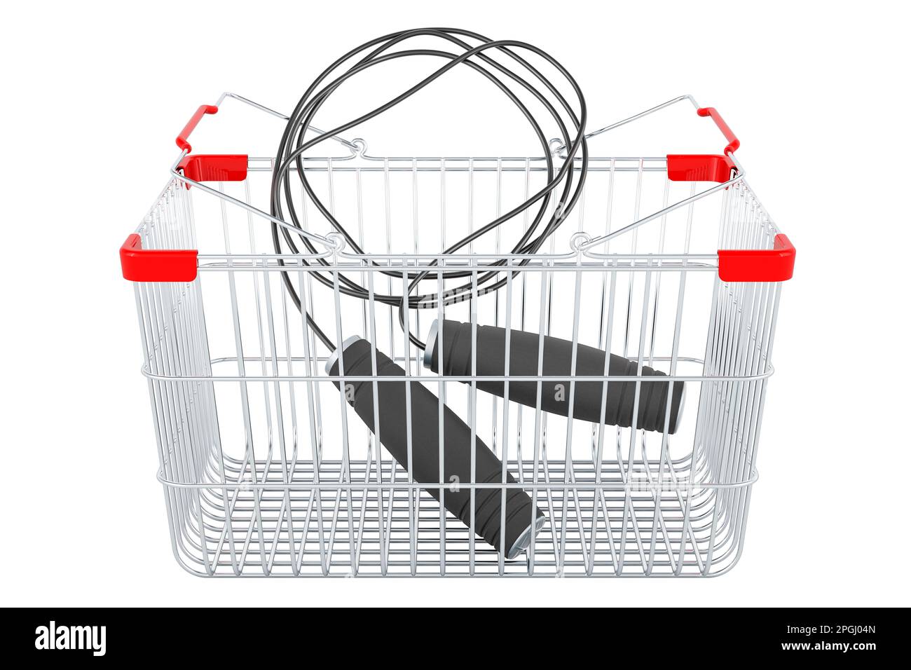 Skipping rope or jump rope inside shopping basket, 3D rendering ...