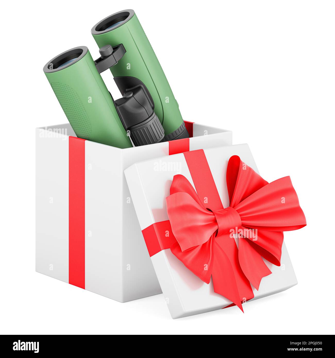 Military binocular inside gift box, present concept. 3D rendering ...