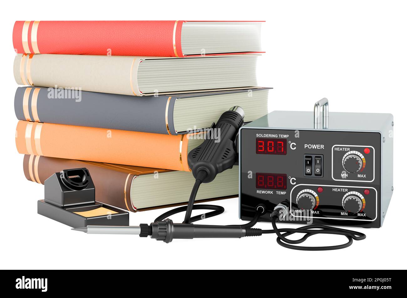 Soldering station with books, 3D rendering isolated on white background ...