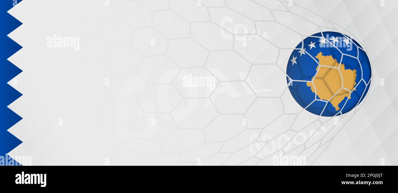 Banner design of a football ball with flag of Kosovo in football net ...