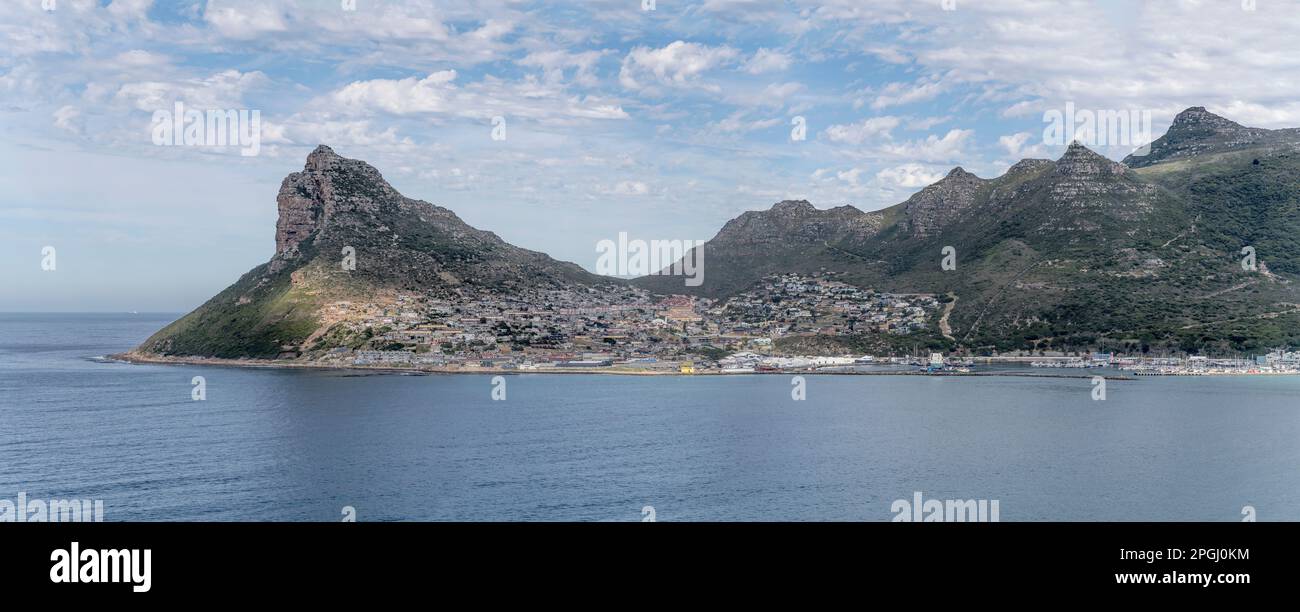 landscape with Hout Bay village at Hout Bay cove on Atlantic Ocean ...