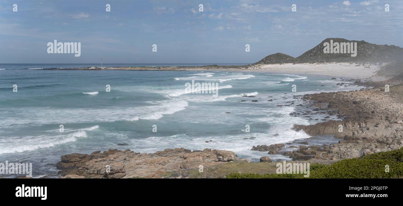 landscape with Atlantic Ocean waves on shore at Witsand Cove, shot in ...