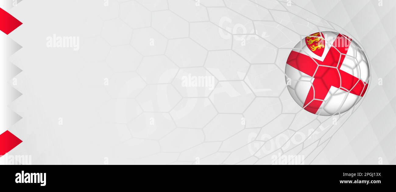 Banner design of a football ball with flag of Jersey in football net ...