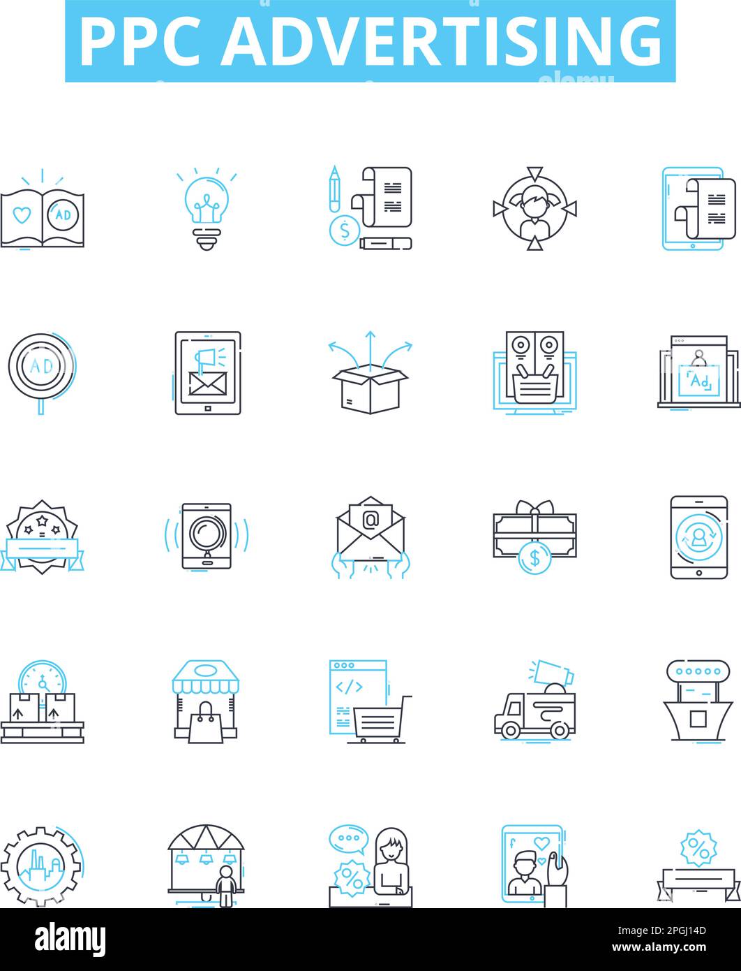 Ppc Advertising Vector Line Icons Set Pay Per Click Advertising Ppc