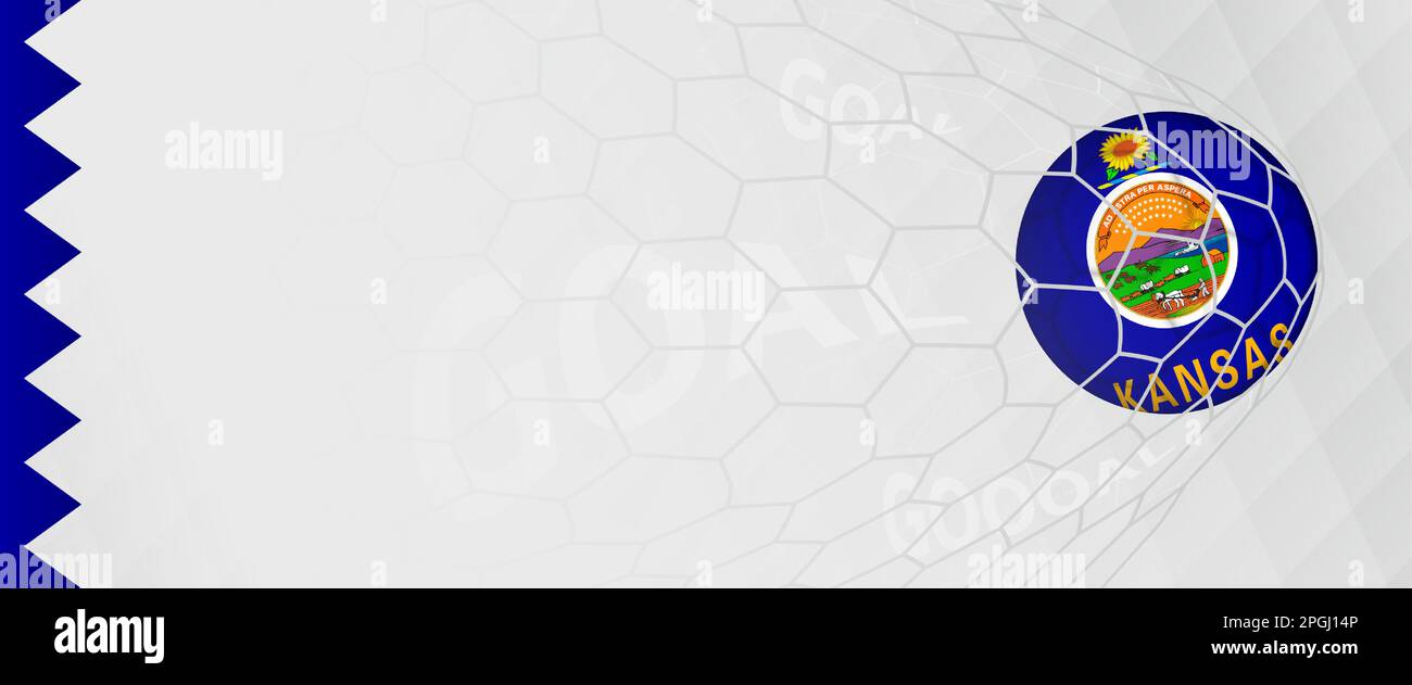 Banner design of a football ball with flag of Kansas in football net ...