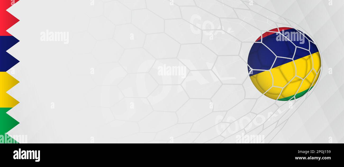 Banner design of a football ball with flag of Mauritius in football net ...