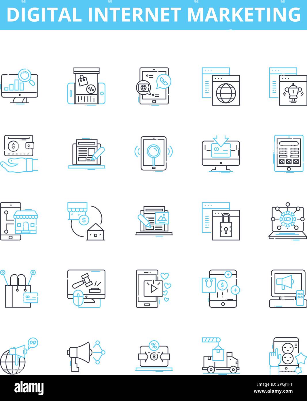 Digital internet marketing vector line icons set. Online, Digital ...