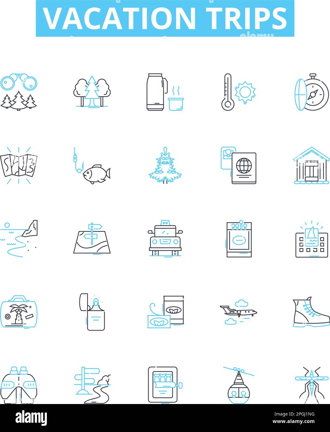 Vacation trips vector line icons set. Tours, Holidays, Travel, Cruises ...