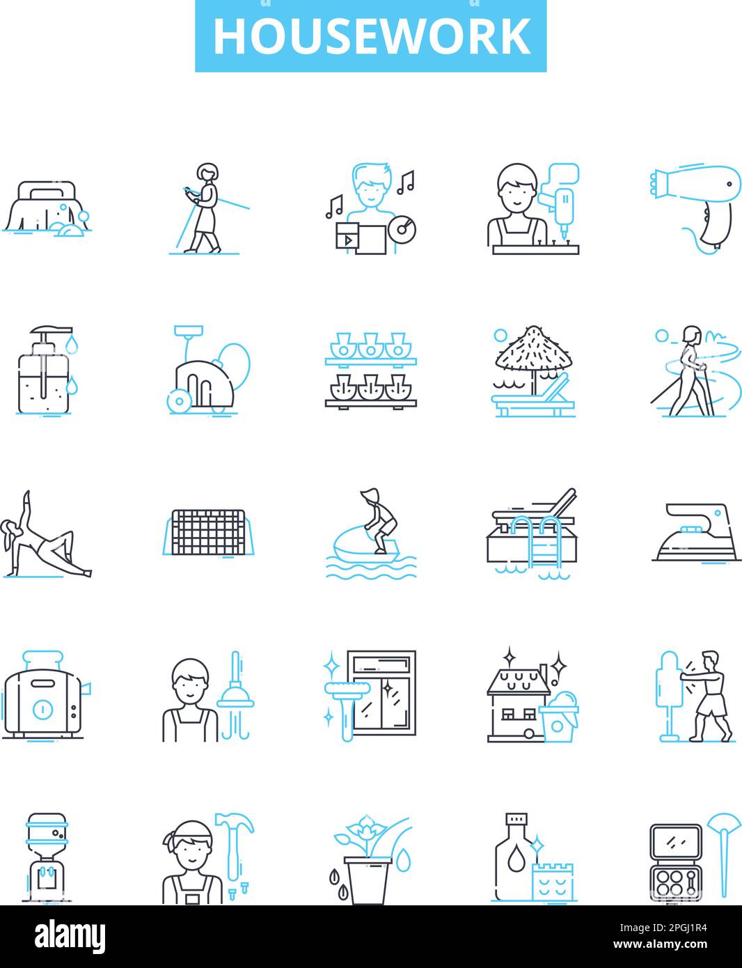 Housework vector line icons set. Cleaning, Dusting, Laundering ...