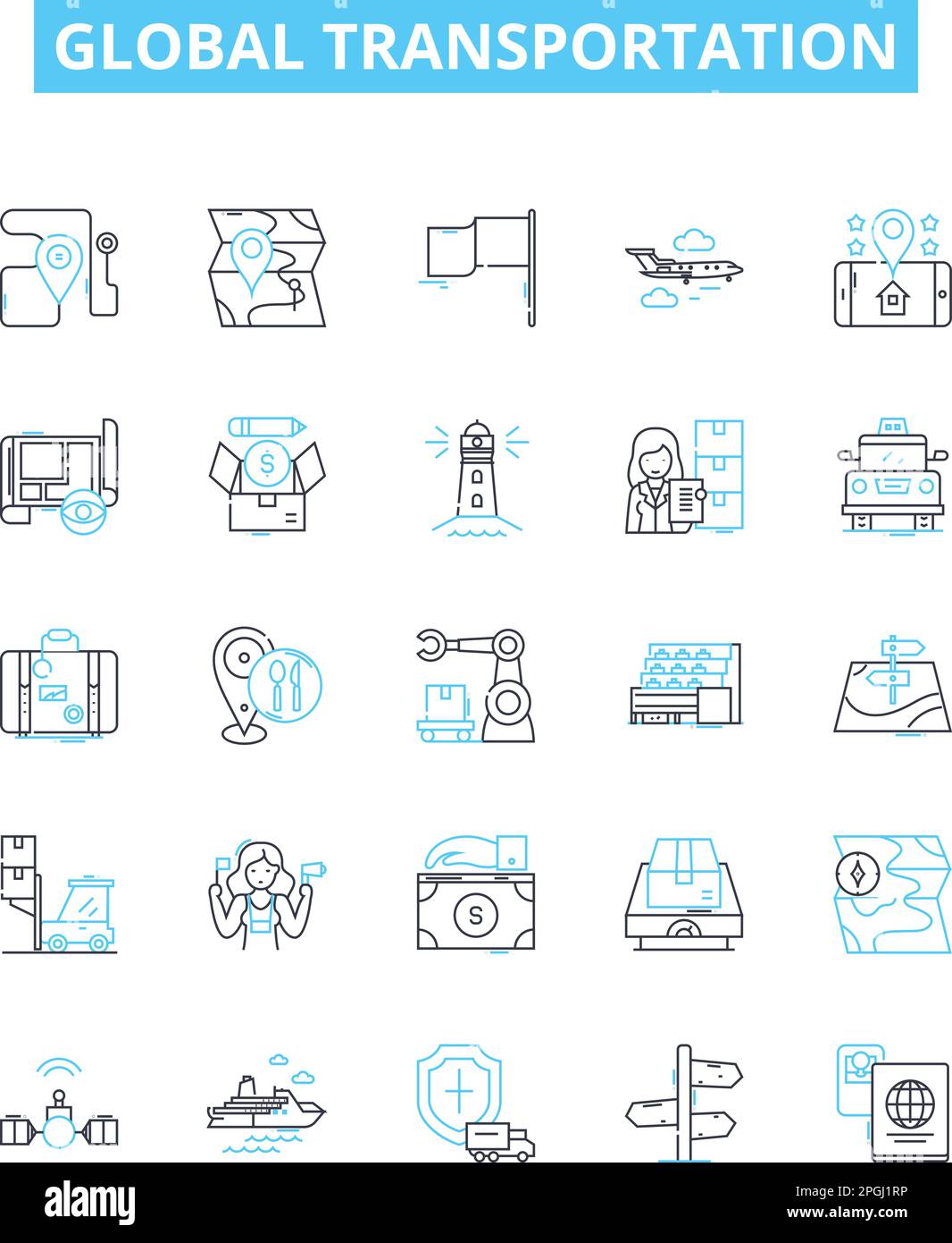 Global transportation vector line icons set. Logistics, Fleet, Shipping ...
