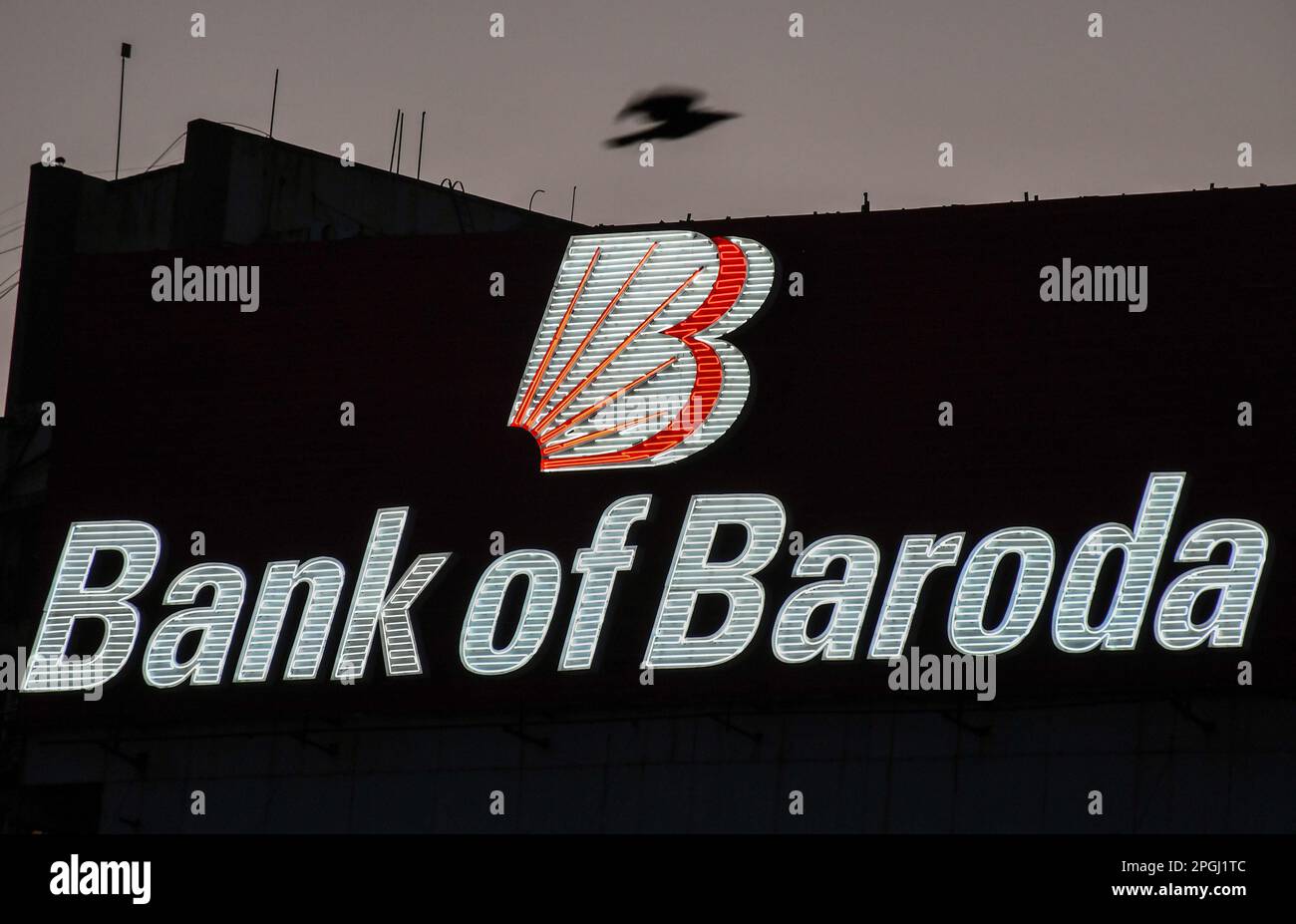 Mumbai, India. 21st Mar, 2023. Bank of Baroda logo in Mumbai. Bank of ...