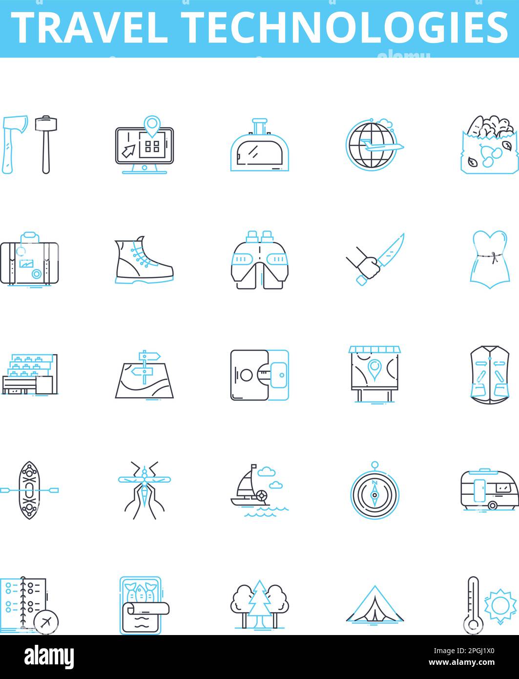 Travel technologies vector line icons set. Mobile, Apps, AI, Voice ...