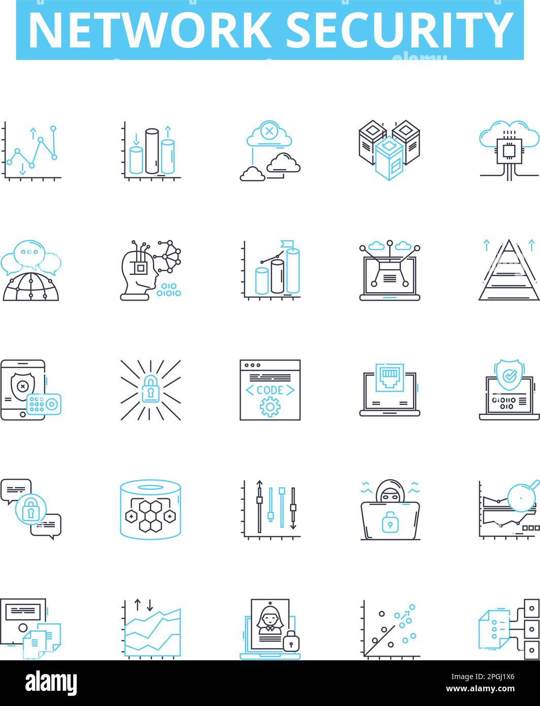 Network security vector line icons set. Network, Security, Cyber, Intrusion, Firewall, Malware ...