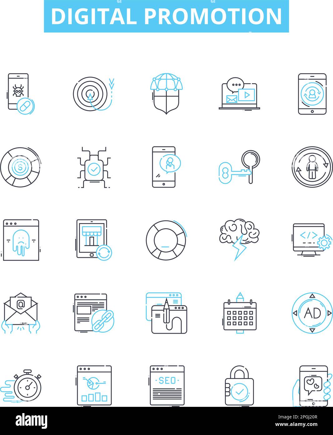 Digital promotion vector line icons set. Digital, Promotion, SEO, SEM ...