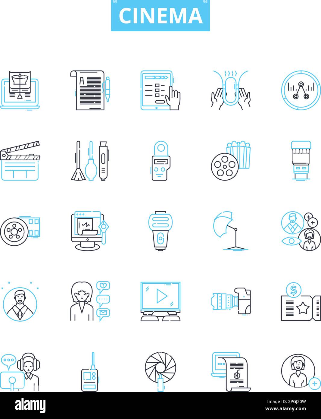 Cinema vector line icons set. Movie, theatre, film, projection ...