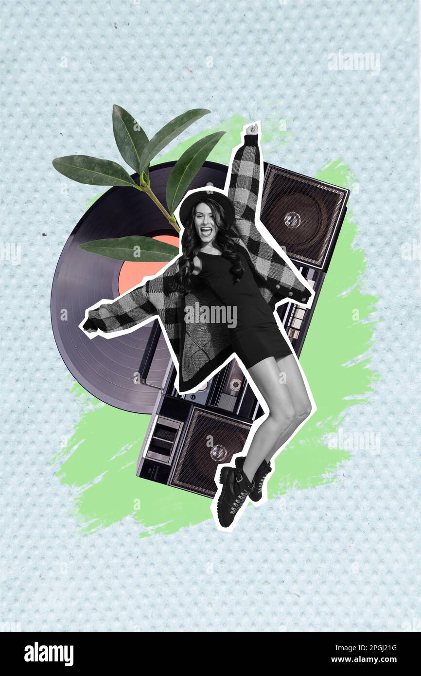 Vertical creative photo collage advertisement of youngster funky girl ...