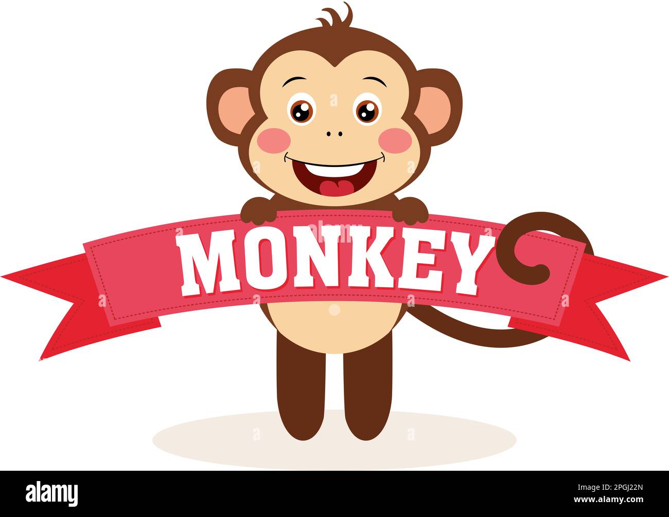 Cute monkey holding a ribbon banner Stock Photo - Alamy