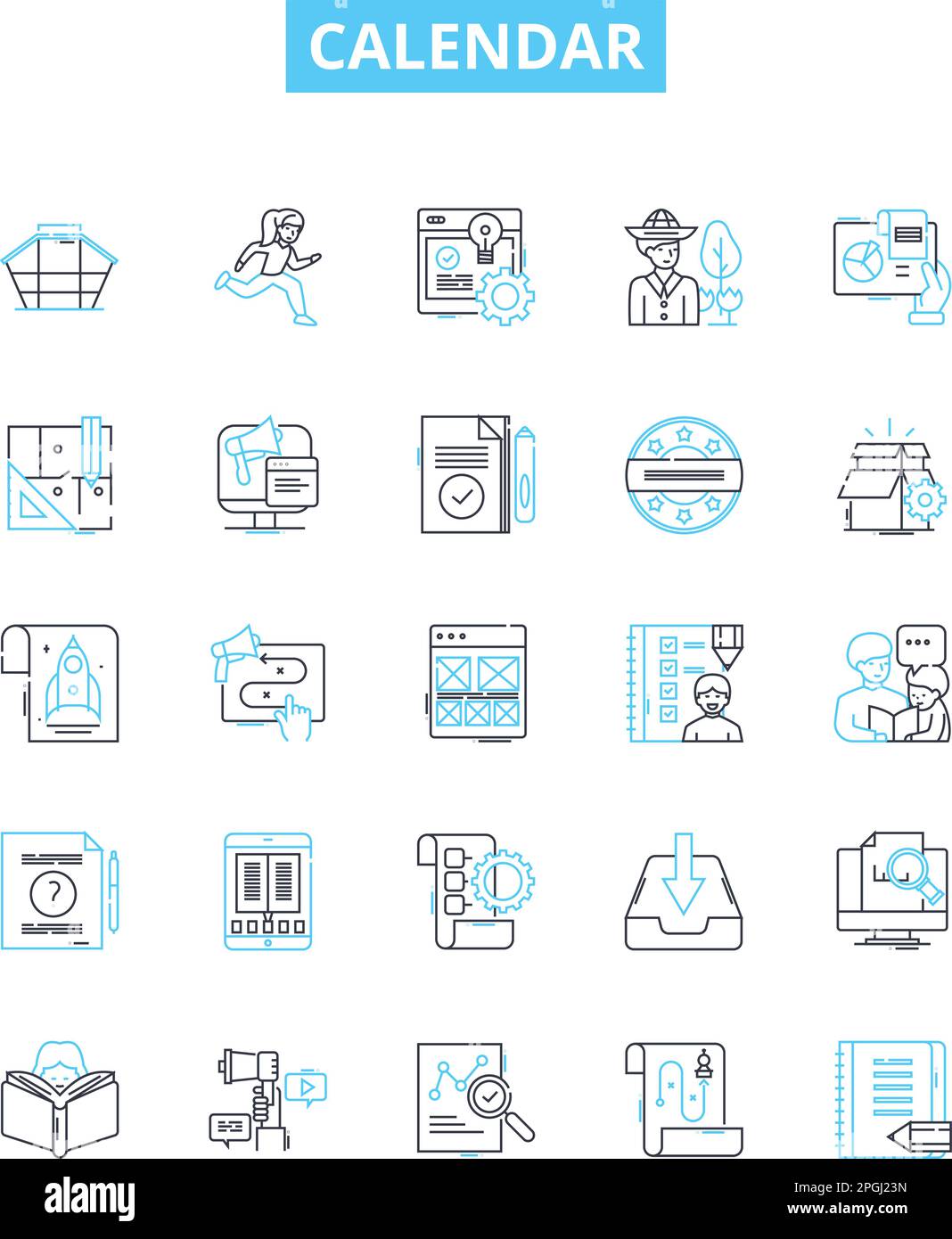 Calendar vector line icons set. Diary, Schedule, Datebook, Timeline ...