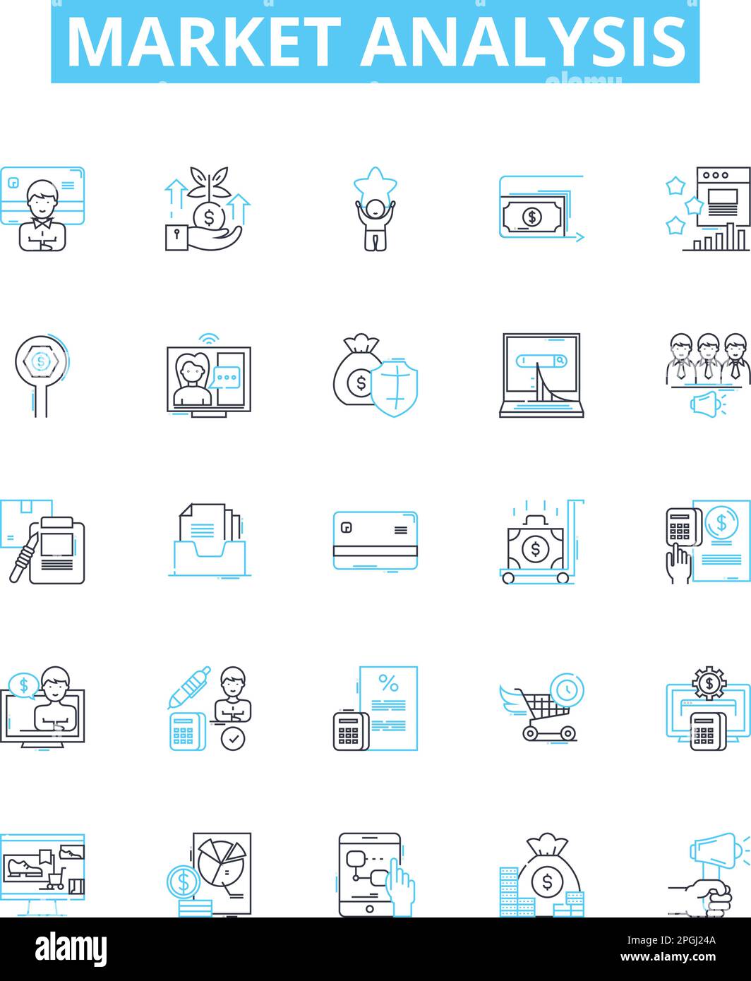 Market analysis vector line icons set. Market, Analysis, Trends ...