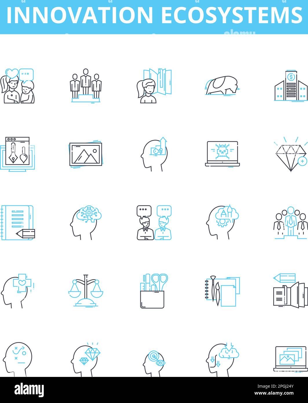 Innovation ecosystems vector line icons set. Ecosystem, Innovation ...