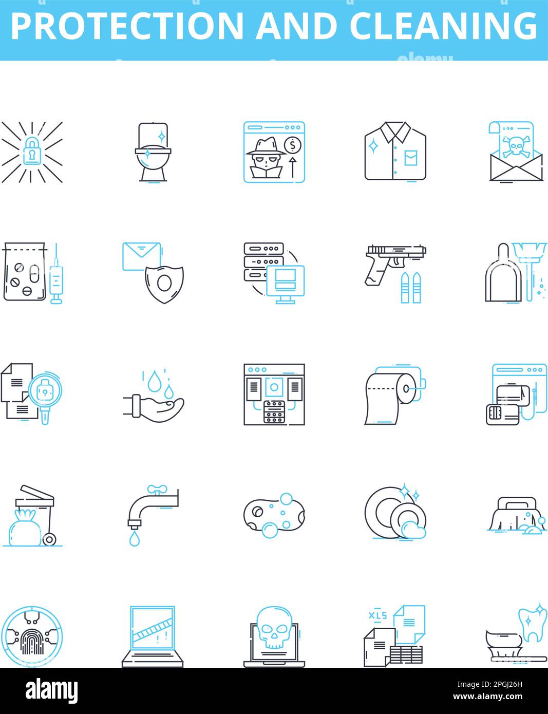 Protection and cleaning vector line icons set. Protection, cleaning ...