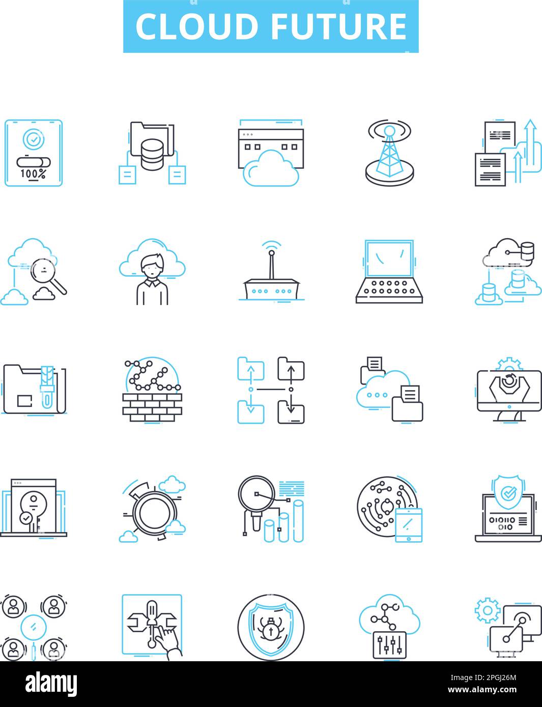 Cloud Future Vector Line Icons Set Cloud Future Computing Ai Iot Digital Transformation