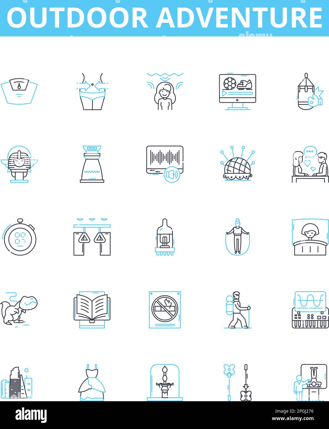 Outdoor adventure vector line icons set. Hiking, Camping, Climbing ...