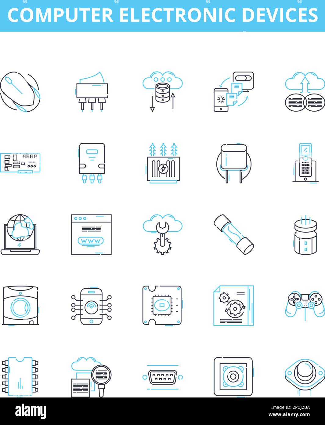 Computer electronic devices vector line icons set. Laptop, Desktop ...